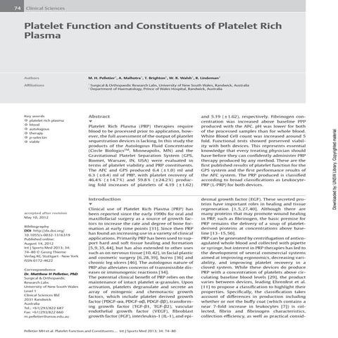 Platelet function and constituents of platelet rich plasma. | PDF