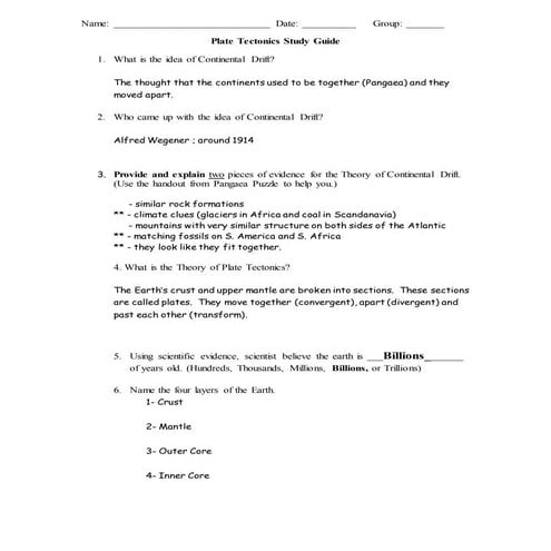 Plate tectonics review sheet | DOCX