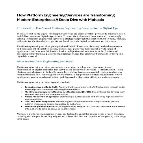How Platform Engineering Services are Transforming Modern Enterprises: A Deep Dive with Mphasis ...