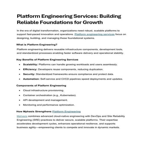 Platform Engineering Services: Building Reliable Foundations for Growth | PDF