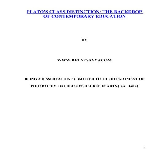 Plato’s class distinction the backdrop of contemporary education | DOC