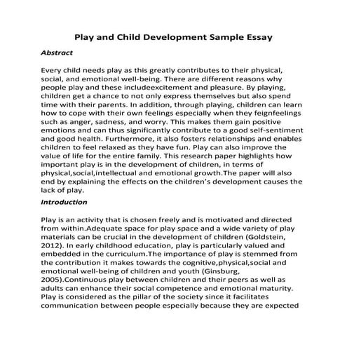 Play and child development sample essay | PDF | Daycare and Pre-School ...
