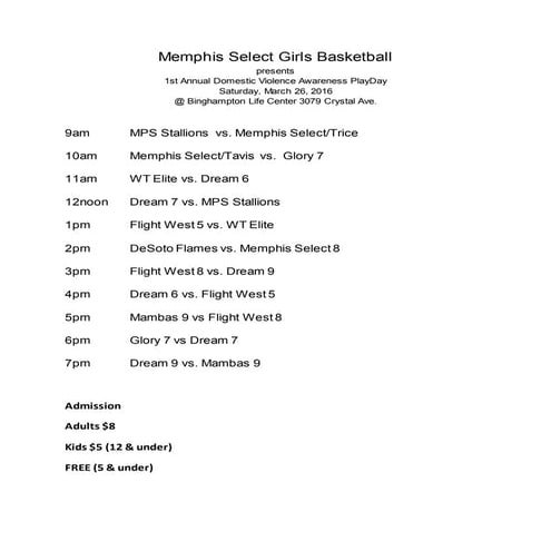 Memphis Select Play Day Schedule | DOCX