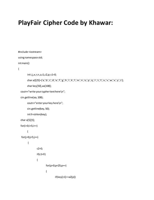 Play Fair Cipher Pdf