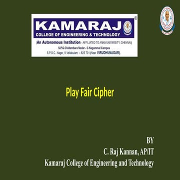 Playfair Cipher Cryptography and Network Security | PPTX