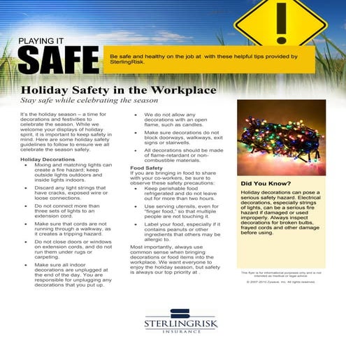 Playing it Safe - Holiday Safety in the Workplace | PDF