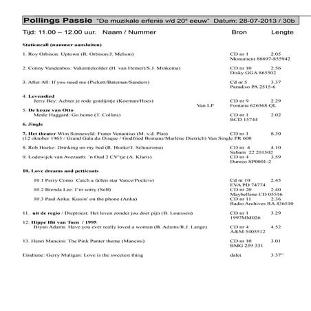 Playlist pollings passie 28 juli 2013, 11-12 uur | PDF