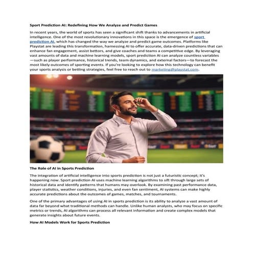 Sport Prediction AI: Redefining How We Analyze and Predict Games | PDF