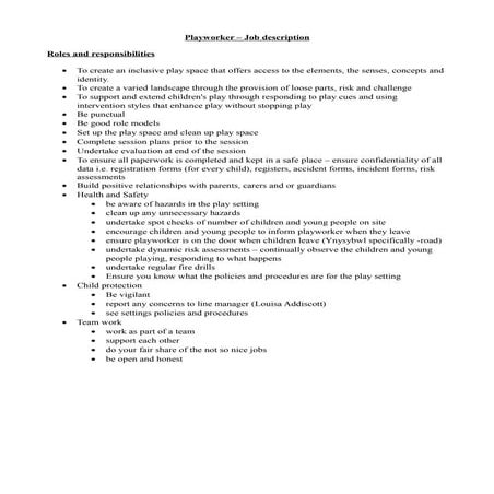 Playworker roles and responsibilities | DOC