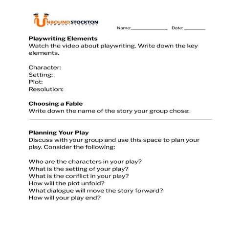 Playwriting Activity Handout | PDF | Roleplaying Games | Games and Puzzles