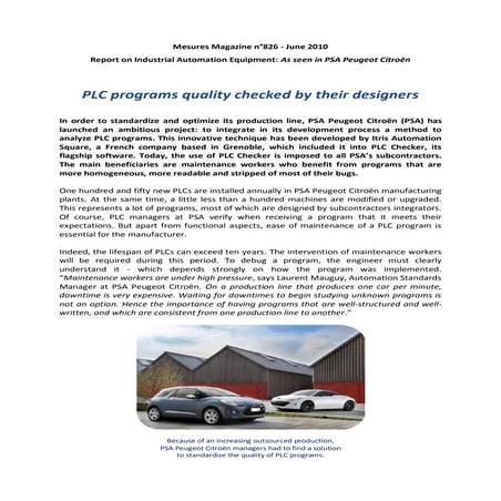 [EN] Mesures article: "PLC programs quality checked by their designers ...