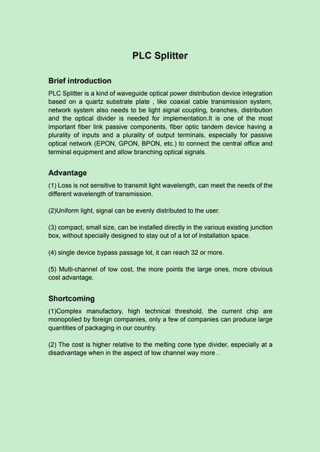 PLC Splitter - What is It | PDF | Technology & Computing
