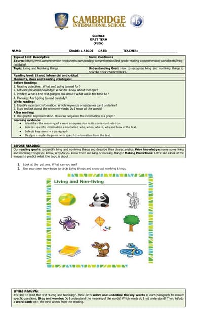 Grade 3 Lesson Plan- Living and Nonliving things | PDF