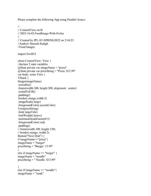 Please Complete The Following App Using Parallel Arrays Contepdf