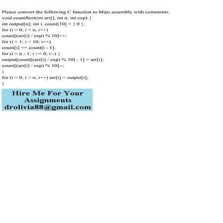 Please convert the following C function to Mips assembly with commen.pdf