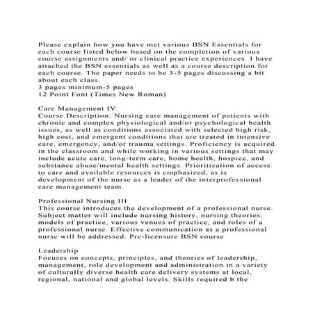 Please explain how you have met various BSN Essentials for each co.docx