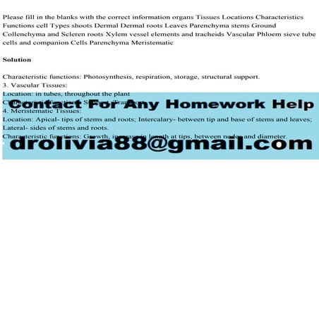 Please fill in the blanks with the correct information organs Tissue.pdf