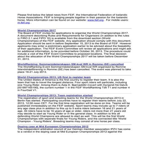 Please find below the latest news from fei7 july10 | PDF