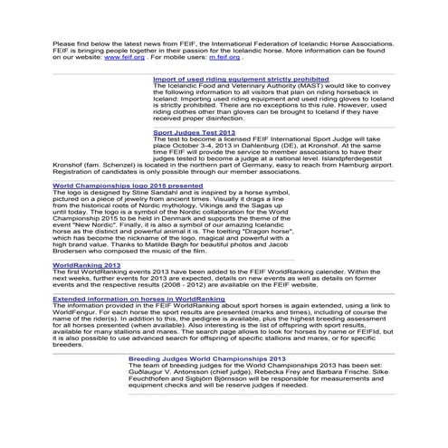 Please find below the latest news from fei7 july10