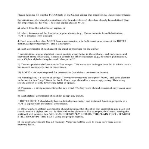 Please help me fill out the TODO parts in the Caesar cipher that must.pdf