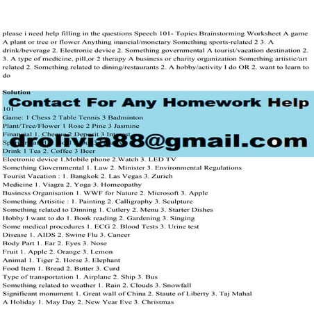 please i need help filling in the questions Speech 101- Topics B.pdf ...