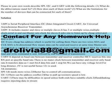 Please in your own words describe SPI, I2C, and UART with the follow.pdf | Computer Networking ...
