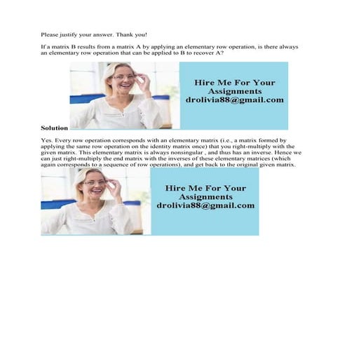 Please justify your answer- Thank you! If a matrix B results from a m.docx