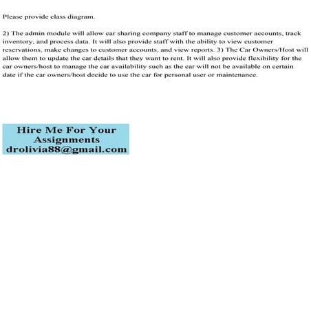 Please provide class diagram. 2) The admin module will allow car .pdf