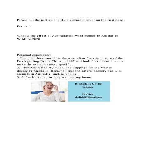 Please put the picture and the six-word memoir on the first page.docx | Australia and Oceania ...