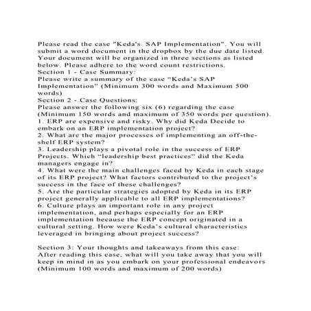 Please read the case Kedas SAP Implementation. You will submit.docx