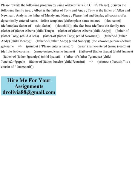 Please Rewrite The Following Program By Using Ordered Facts In Clips Pdf
