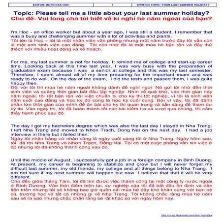 Please tell me a little about your last summer holiday (English writing ...