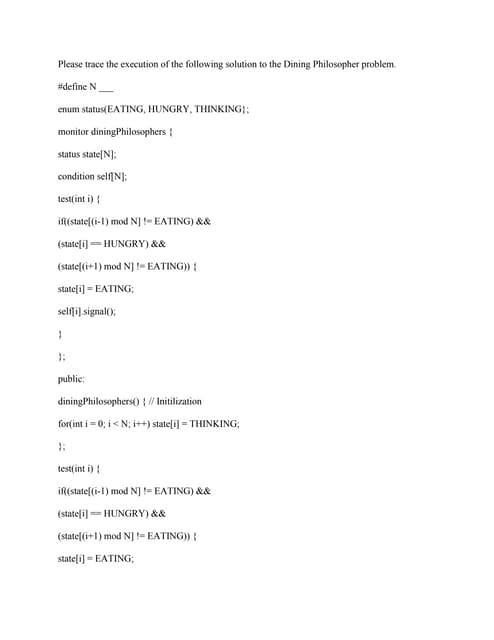 Please trace the execution of the following solution to the Dining Phi.pdf Please trace the execution of the following solution to the Dining Phi.pdf