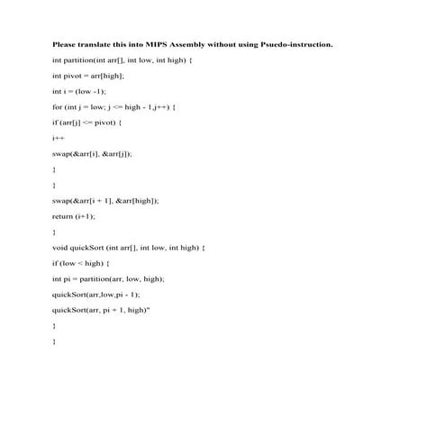 Please translate this into MIPS Assembly without using Psuedo-instruct.pdf