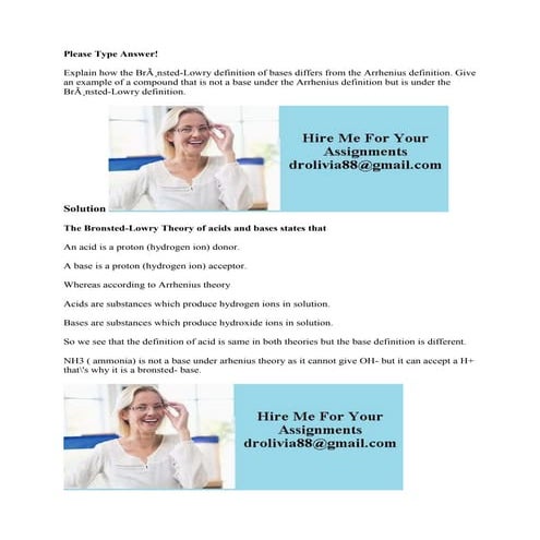 Please Type Answer! Explain how the Brnsted-Lowry definition of bases.docx | Chemistry | Science