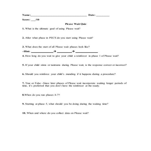 Please wait quiz | DOCX