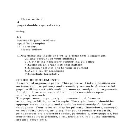 Please Write An 4 Pages Double Spaced Essay Using Docx