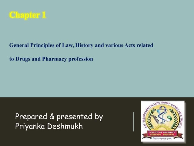 General Principles of Law, History and various Acts related to Drugs and Pharmacy profession | PDF