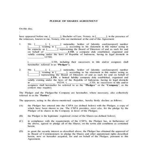 Pledge of shares draft | DOC