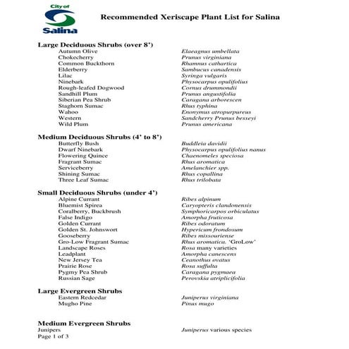 Xeriscape Plant List for Salina, Kansas | PDF