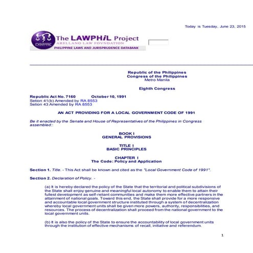 Implementing Rules of the Local Government Code of the Philippines | PDF
