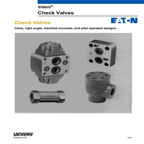 Nomenclature of check valves by vickers, eaton | PDF
