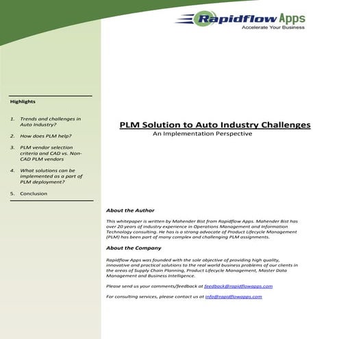 PLM solution to auto industry challenges | PDF