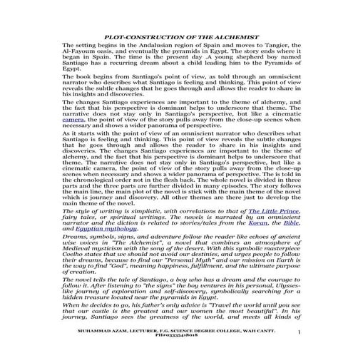 Plot construction in alchemistby muhammad azam | DOC