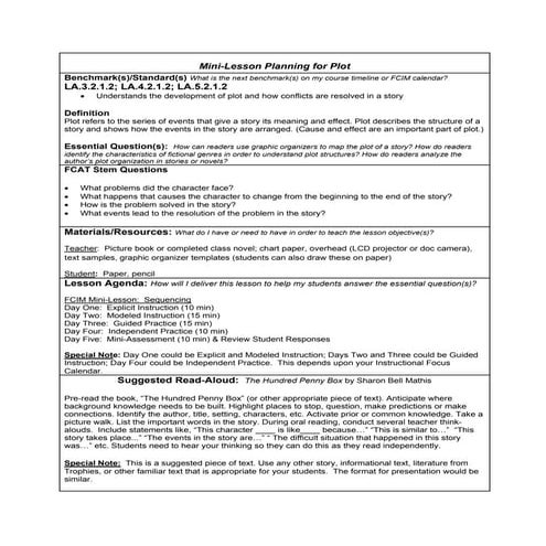 Plot mini leson | PDF | Homework and Study | Education