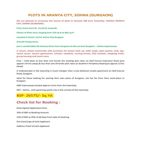Plots in aranya city, sohna Gurgaon | PDF