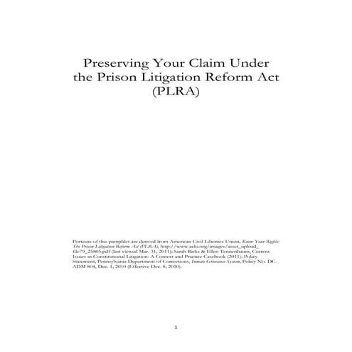 Preserving Your Claim Under the Prision Litigation Reform Act (PLRA) | PDF