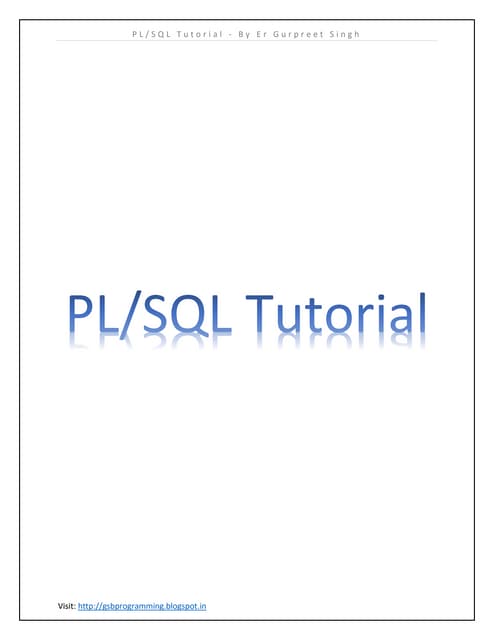 Pl Sql For Beginners Pl Sql Tutorial 1 Pdf