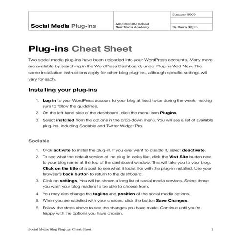 Plug Ins Cheat Sheet | PDF