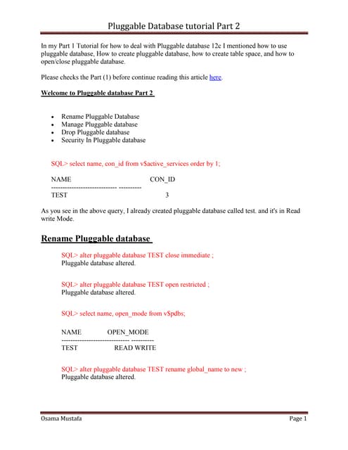 Pluggable Database Tutorial 2 Pdf Databases Computer Software And